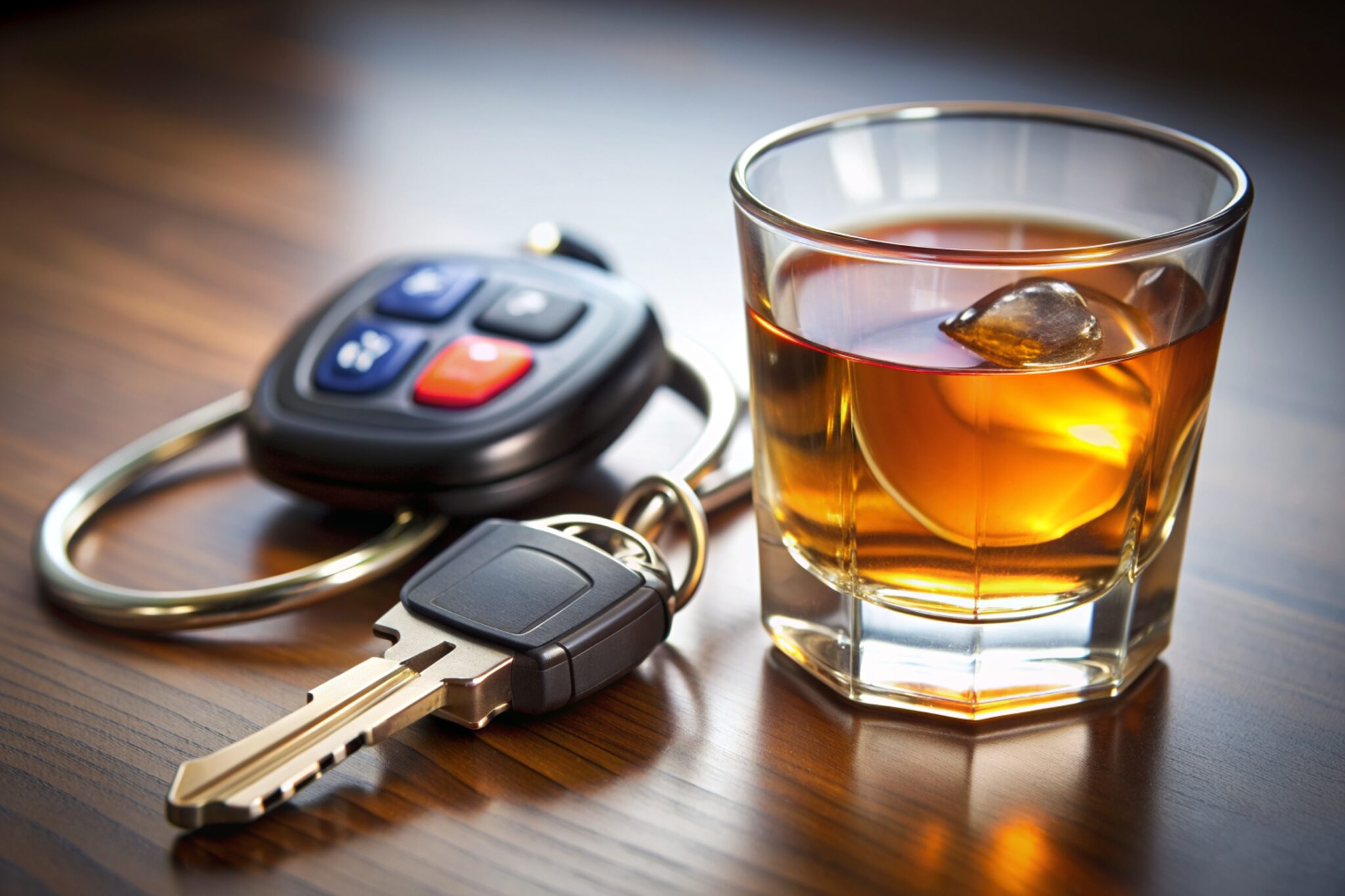 Highway Patrol Car Next to Alcohol and Keys DUI Alert - Humbrecht Law PLLC